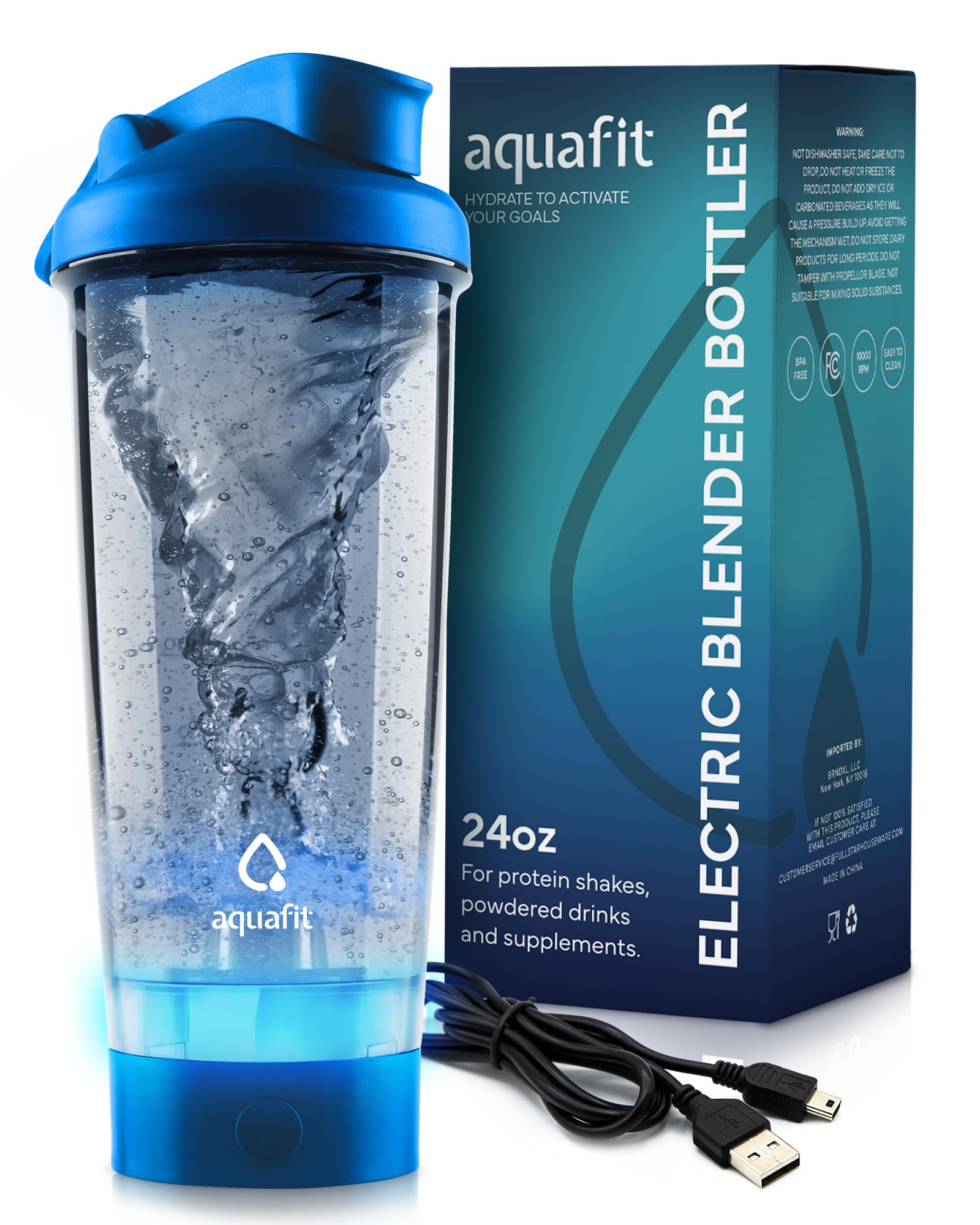 AQUAFIT Electric Protein Shaker Bottle - USB Rechargeable Shaker Bottles 24oz Shaker Bottles for Protein Mixes, Protein Mixer, Gym Accessories, Gadgets for Men (Blue)