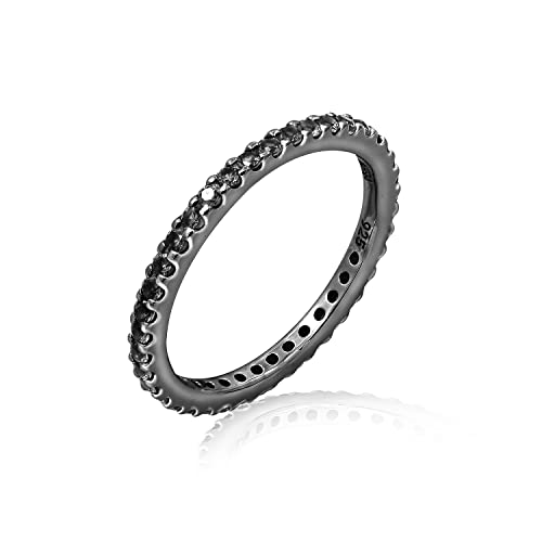 Amazon Essentials Black-Rhodium-Plated Sterling Silver Infinite Elements Cubic Zirconia Black-Rhodium Round Cut All-Around Band Ring, Size 7, (previously Amazon Collection)