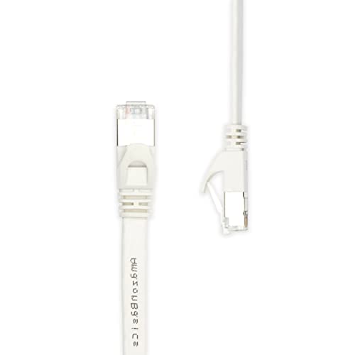 Amazon Basics RJ45 Cat 7 Ethernet Patch Cable, Flat, 600MHz, Snagless, Includes 25 Nails For Printer, 100 Foot, White