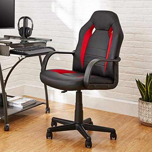 Amazon Basics Racing/Gaming Chair - Faux Leather, 25.2 x 22.6 x 44.1 inches, Red