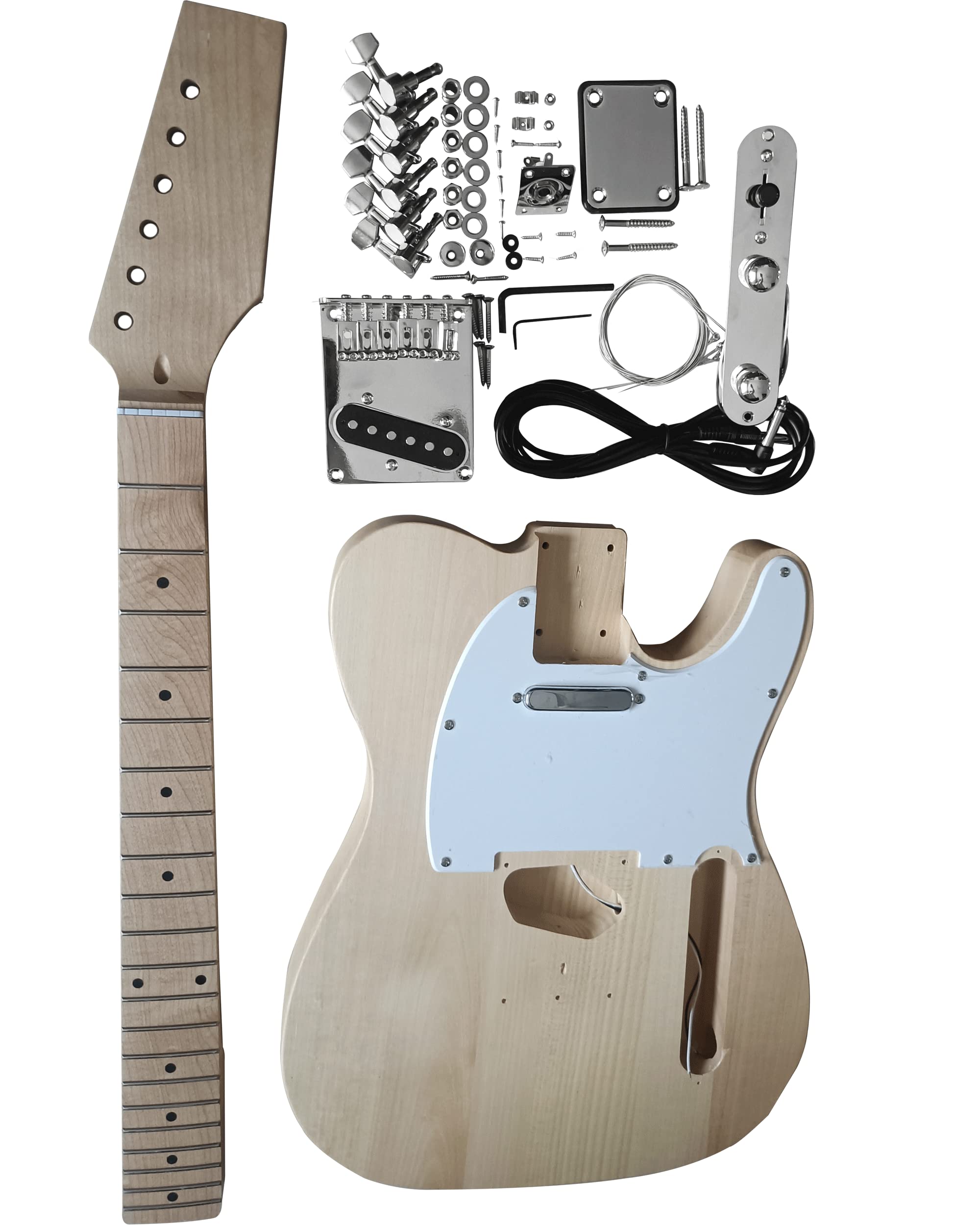HENGYEE DIY Electric Guitar Kits Tele Style Beginner Kits 6 String Right Handed with Basswood Body Hard Maple Neck Maple Fretboard Chrome Hardware Build Your Own Guitar