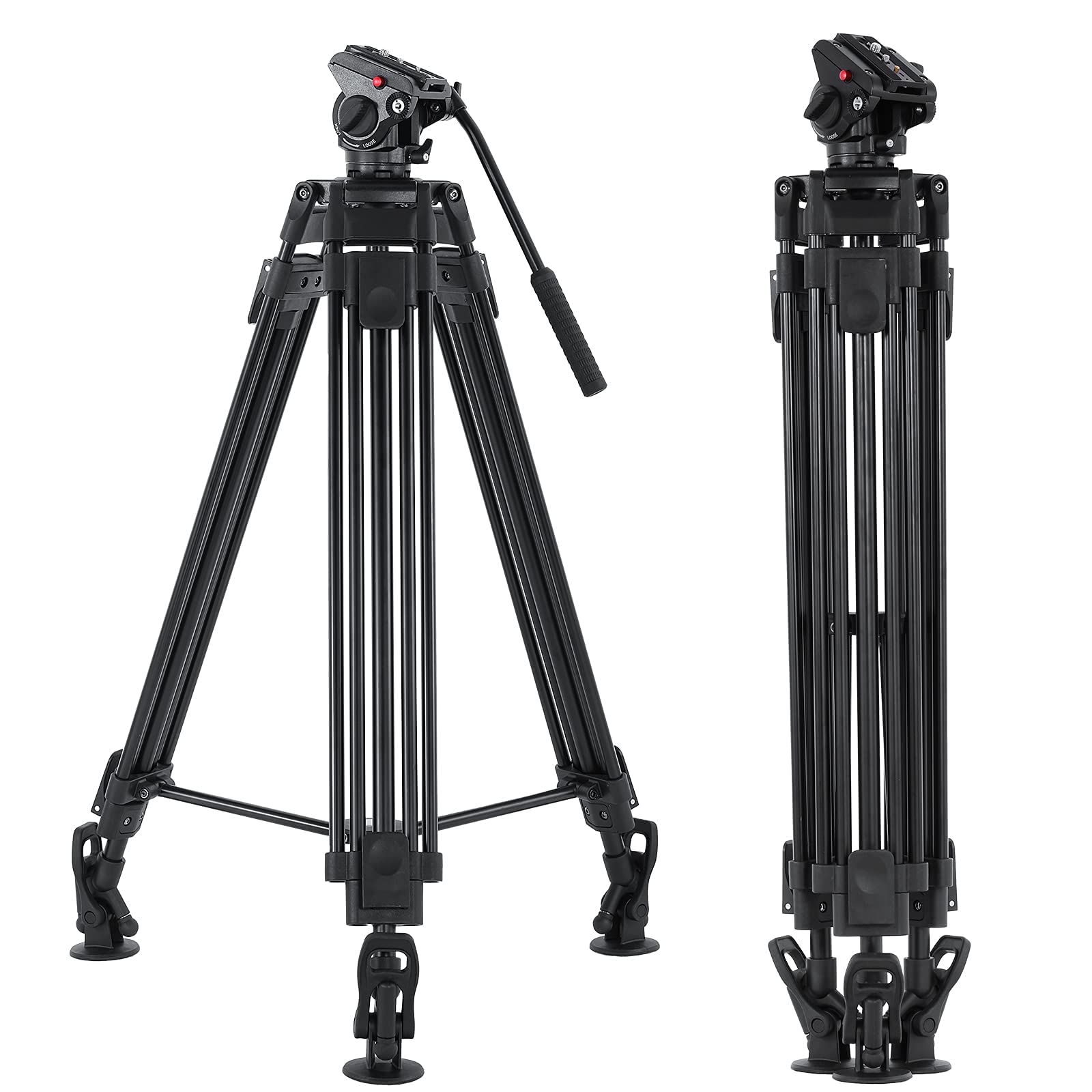 Andoer Professional Video Tripod System-67 Inch Professional Heavy Duty Aluminum Tripod with Detachable Fluid Drag Pan Tilt Head and Quick Release Plate Max Load 10kg/22lbs for Video Camcorder
