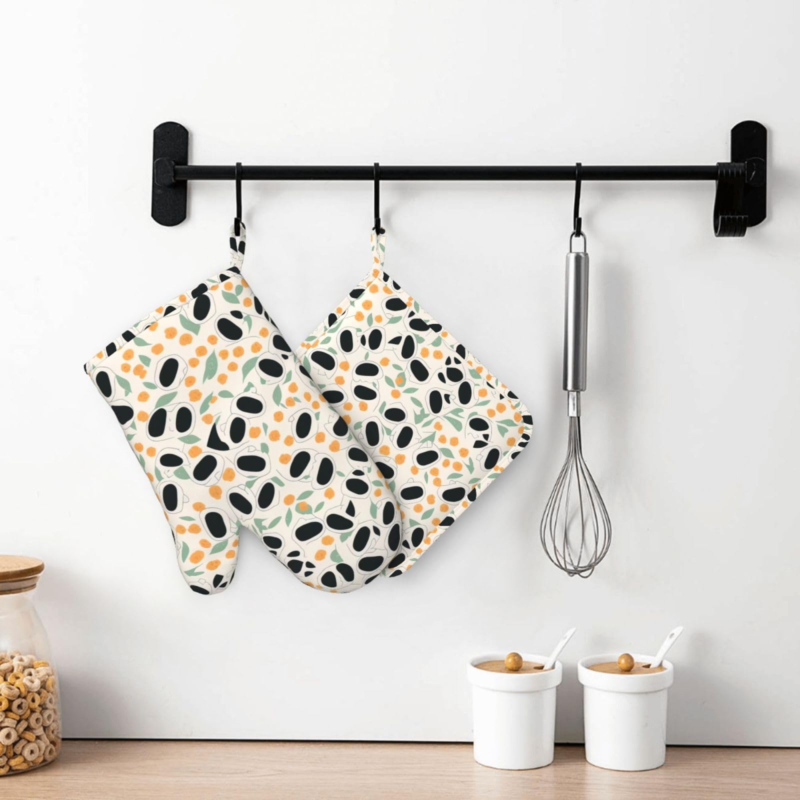Animals Cute Print Pattern Silicone Oven Mitts Pot Holder Sets 2pcs Cute Design Washable Non Slip Kitchen Heat Resistant Mat Women's Cooking Gloves for Baking and BBQ Wear