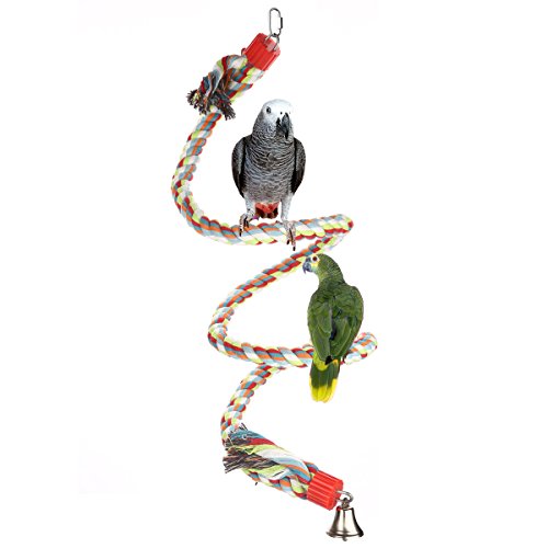 Jusney Bird Perch, Large Parrot Toys 63 Inch Climbing Rope Bungee Bird Toys