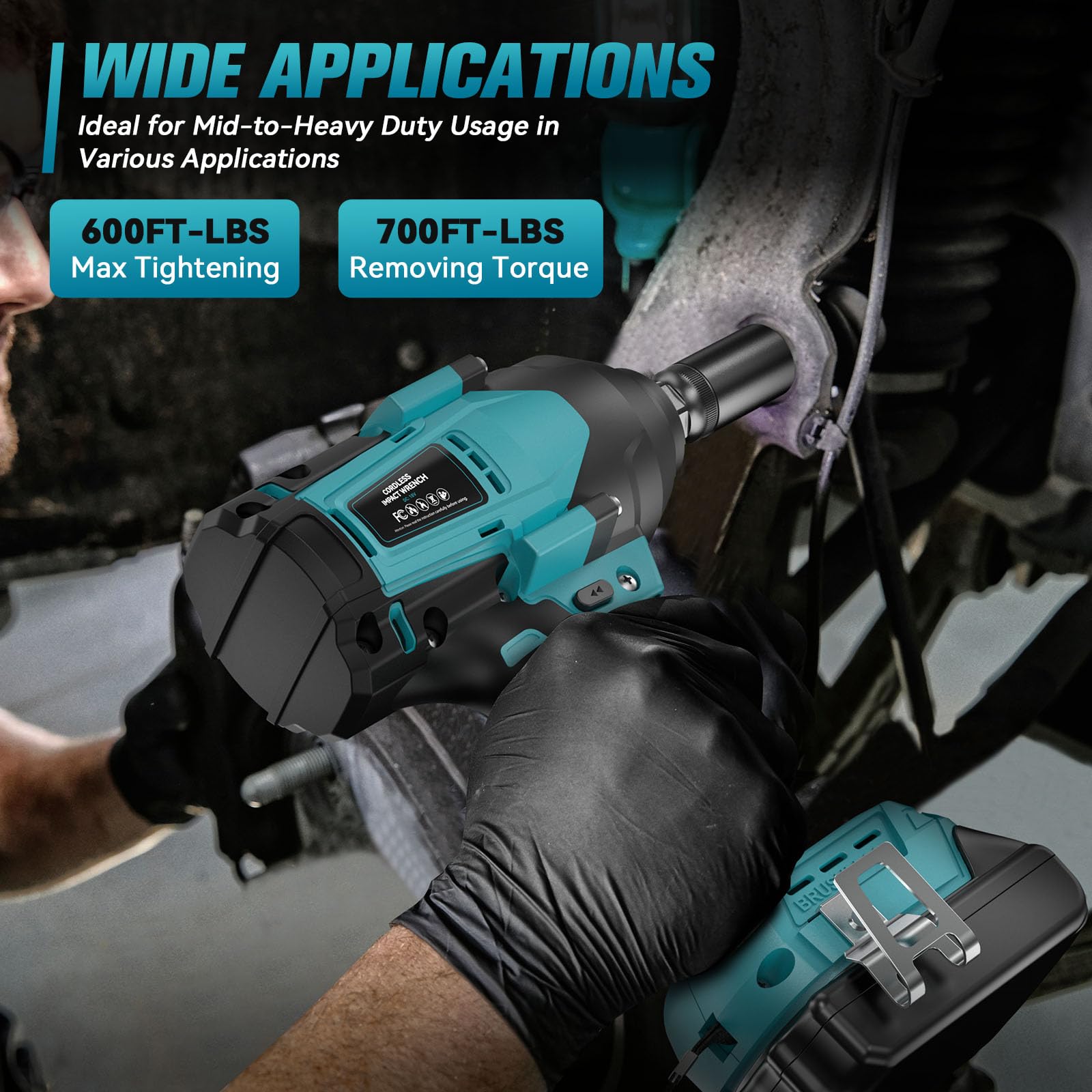 Cerycose Cordless Impact Wrench 1/2 inch for Makita Battery, 600FT-LBS (810N.m) Brushless Electric Impact Gun Includes LED Work Light, 2100RPM High Torque Impact Driver Wrench, Bare Tool Only