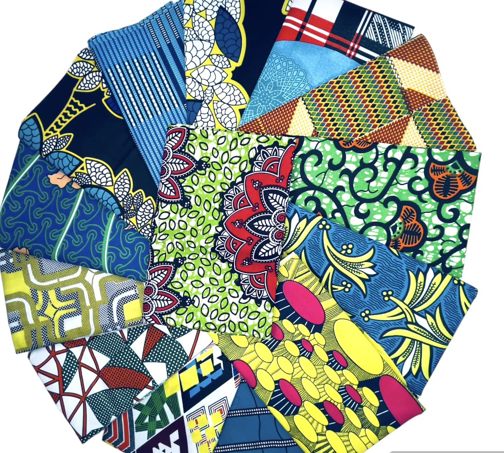 African Ankara Wax Print Fat Quarters Fabric for Small Projects, Craft and Patch Work DIY (20.5 x 16 Inches)