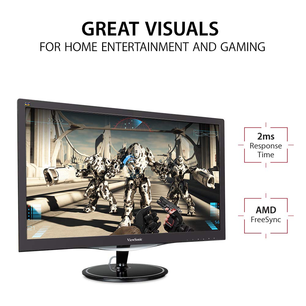 ViewSonic VX2457-MHD 24 Inch 75Hz 2ms 1080p Gaming Monitor with FreeSync Eye Care HDMI and DP, Black