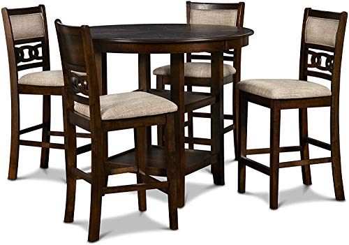 New Classic Furniture Gia 5-Piece Round Counter Height Dining Set with 1 Dining Table and 4 Chairs, 42-Inch, Cherry