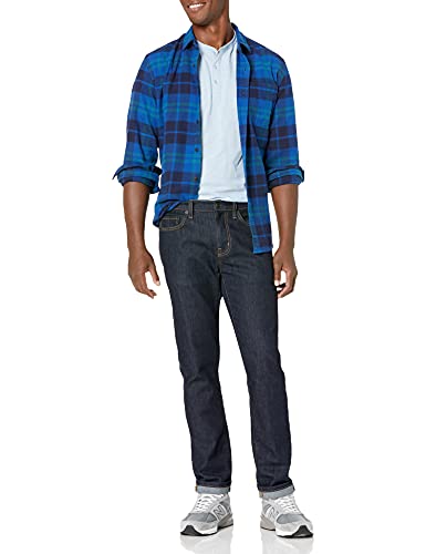Amazon Essentials Men's Long-Sleeve Flannel Shirt (Available in Big & Tall), Black Blue Plaid, XX-Large