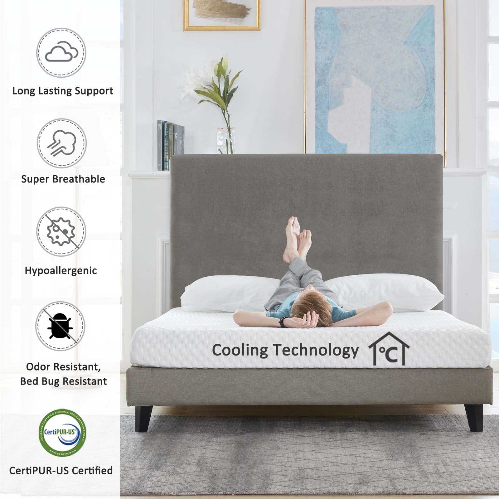 TMEOSK Twin Mattress, 8 inch Gel Memory Foam Green Tea Mattress for a Cool Sleep & Pressure Relief, Medium Firm Feel with Motion Isolating, CertiPUR-US Certified