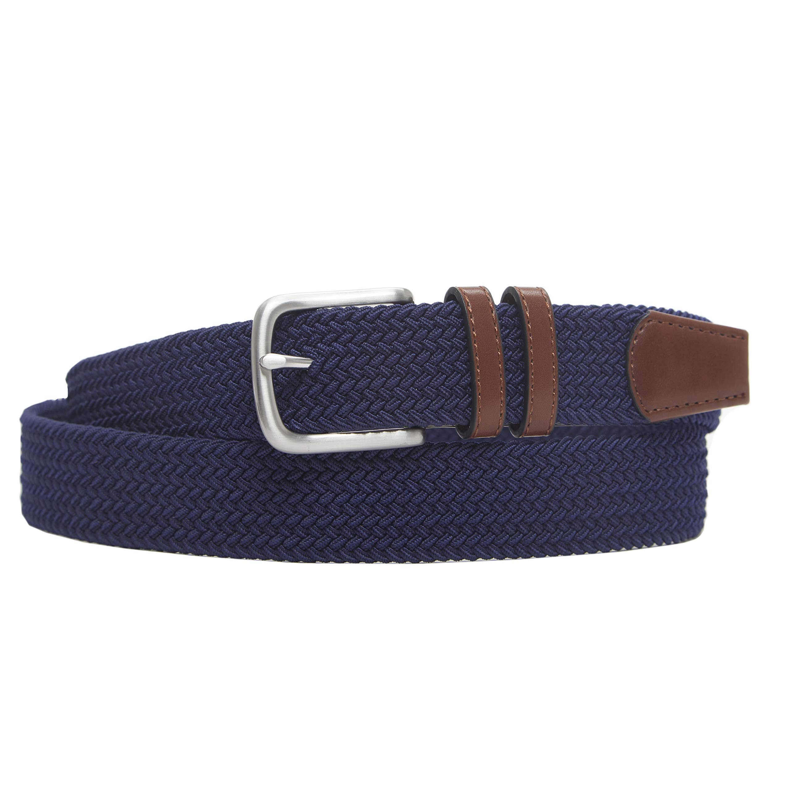 Amazon Essentials Men's Stretch Woven Braid Belt, Navy, 36