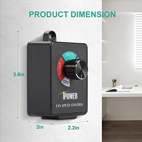 iPower Variable Fan Speed Controller Adjuster Cordless for Duct Inline Exhaust Vent Blower, HVAC, 350W, 1 Pack