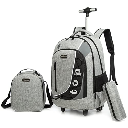 MOHCO Rolling Backpack 18inch with Lunch Bag and Pencil Case Wheeled School Bookbag for Boys and Girls