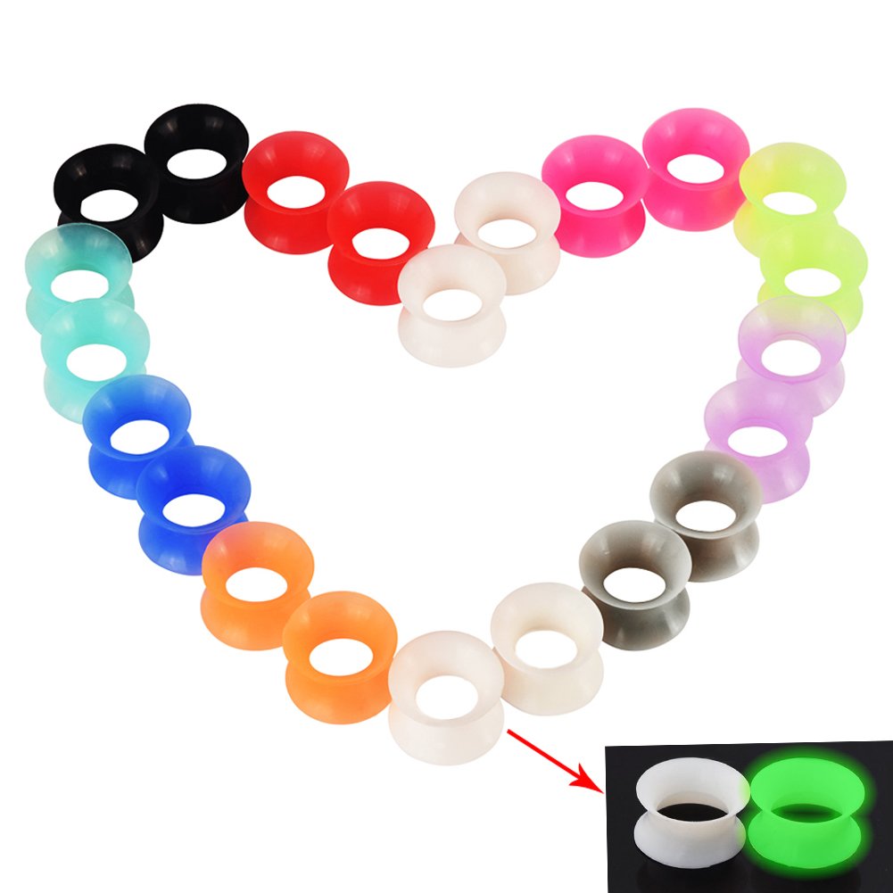 Alphapierce 22Pairs Soft Silicone Ear Gauges Plugs Double Flared Tunnels Flexible Ear Piercing Stretchers Colorful Set 2g