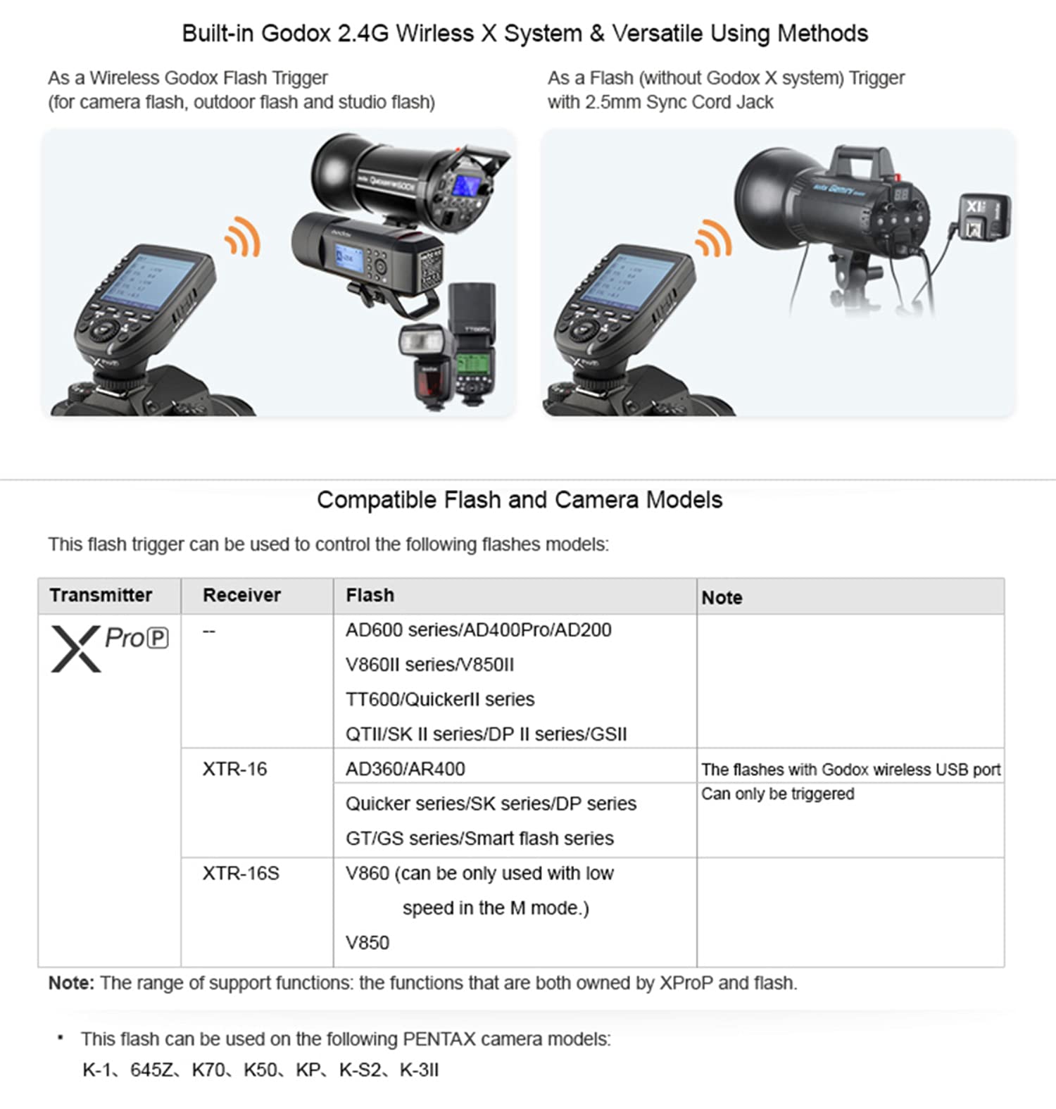 Godox Xpro-P TTL Wireless Flash Trigger with 1/8000s HSS, 5 Group 4 Fuction Button for Pentax K-1, 645Z, K70, K50, KP, K-S2, K-3 II Digital Cameras