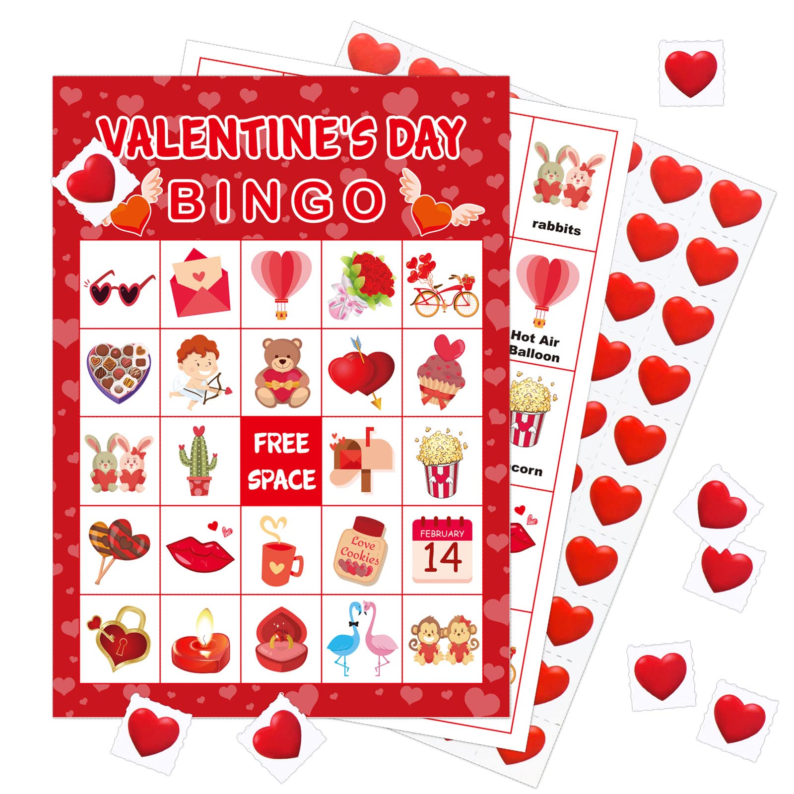TENDFINE 24 Players Valentine’s Day Bingo Cards - Valentines Bingo Game for Valentine Party School Classroom Family Activities