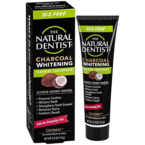 The Natural Dentist Charcoal Whitening Fluoride Toothpaste, Cocomint Flavor, 5 Ounce Tube