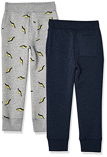 Amazon Essentials Boys' Fleece Jogger Sweatpants (Previously Spotted Zebra), Pack of 2, Grey/Navy Heather, Medium