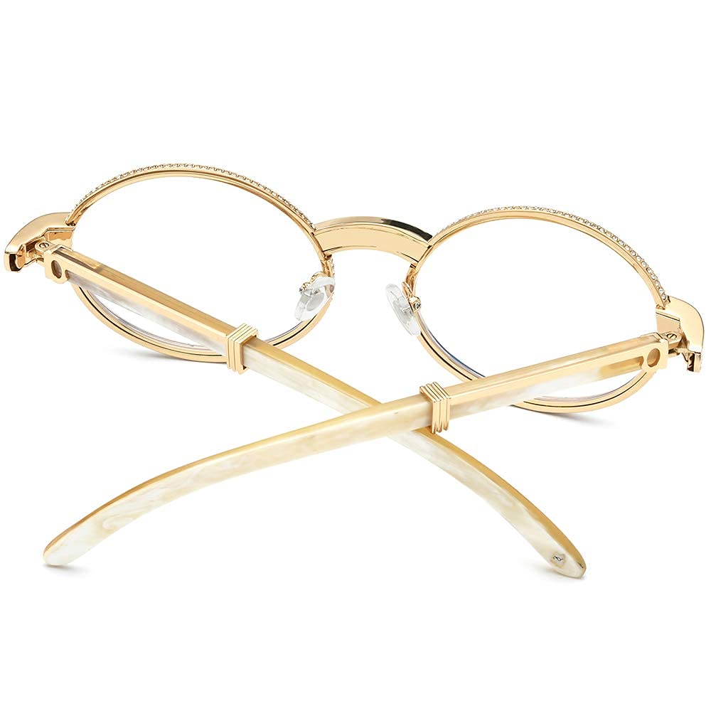 HEPIDEM 100% Really Buffalo Horn Handmade Glasses Frames Luxury 720pcs Diamonds Eyeglasses 7550179 (White)