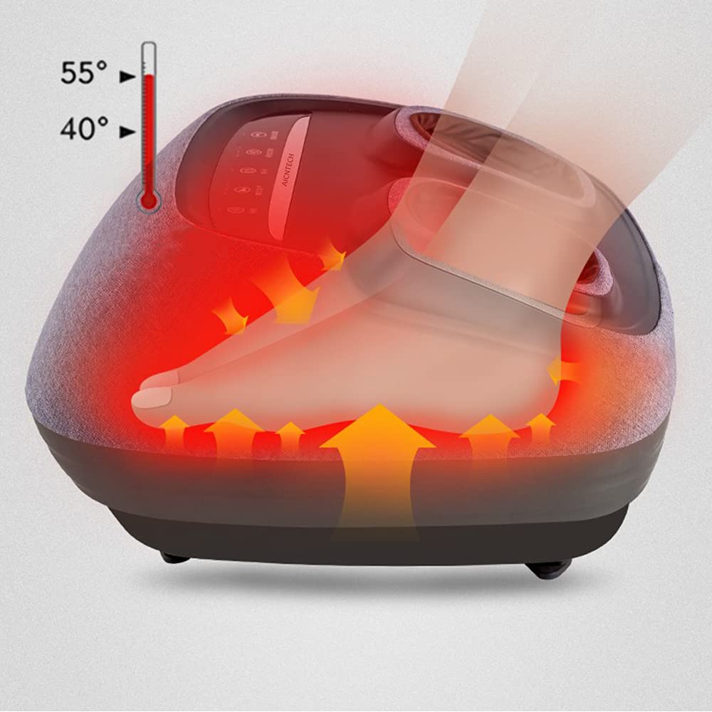 Aicntech Intelligent Foot Massager Machine with Heat, Shiatsu Foot Massager, Four in One with Kneading, Full Foot Massage, Vibrating, Air Compression, Fits Size 12, Gray