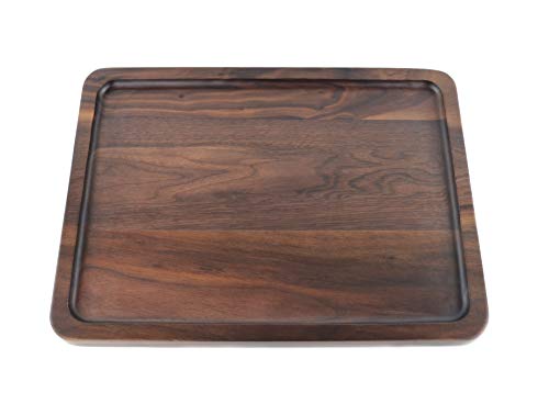 Samyo Black Walnut Solid Wood Rectangular Tableware Serving Tray Handcrafted Decorative Trays Food Tray Serving Platters with Gripper for Coffee Wine Cocktail Fruit Meals (Large Size)