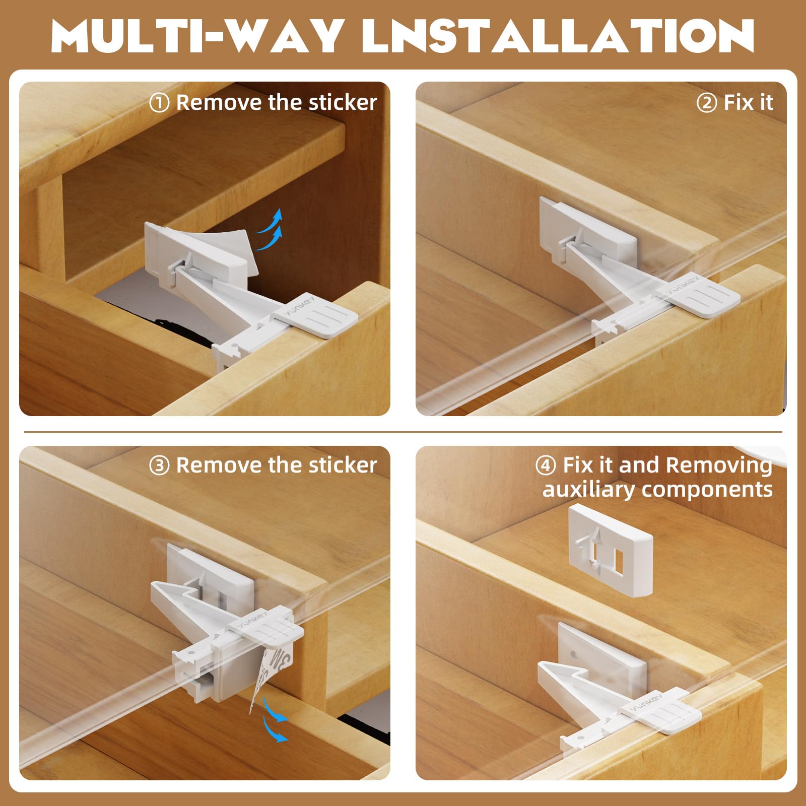 Baby Proofing Drawer Locks,Child Safety Locks(12 Pack),Slider Unlock Invisible Drawers Latches with 3M Strong Adhesive