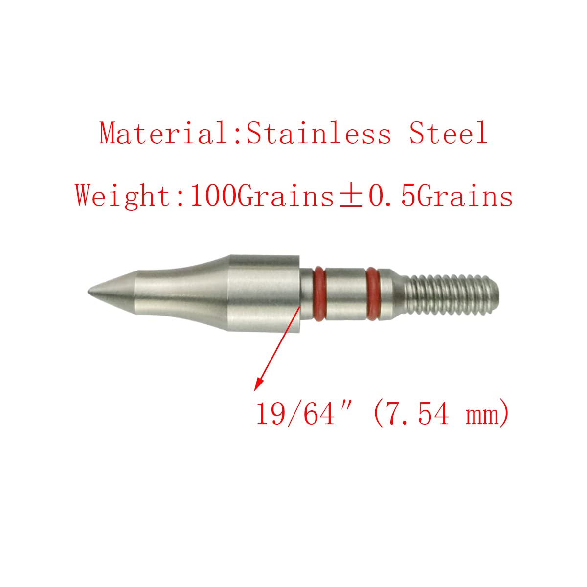 Archery Field Points,Various OD,100/125/150/200 Grains,Easy Pull Various,Stainless Steel Archery Target Bullet Point Sharp Targethead Screw in Broadheads (1 Dozen 12 PCS) (Z-19/64-100grains)