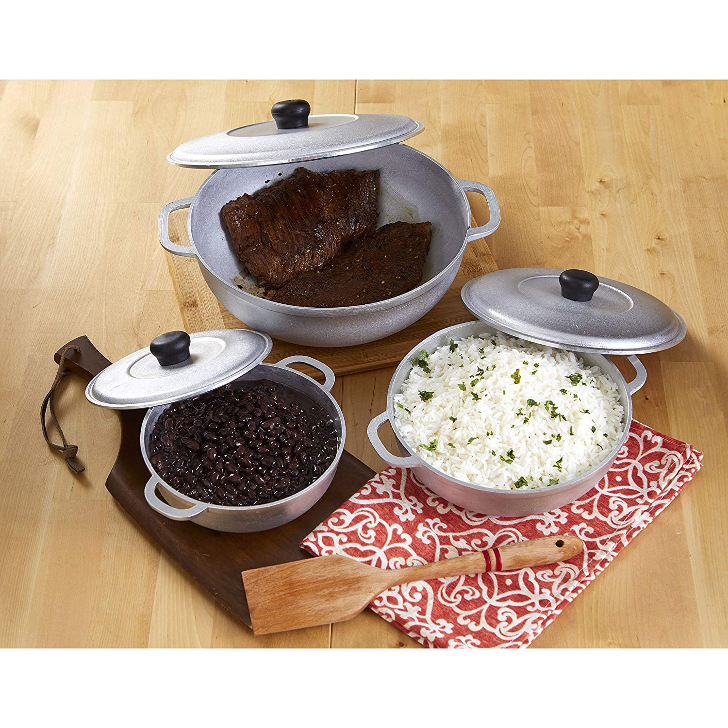 AIRADP 3Pieces Cast Aluminum Caldero or Oven Set with Lid