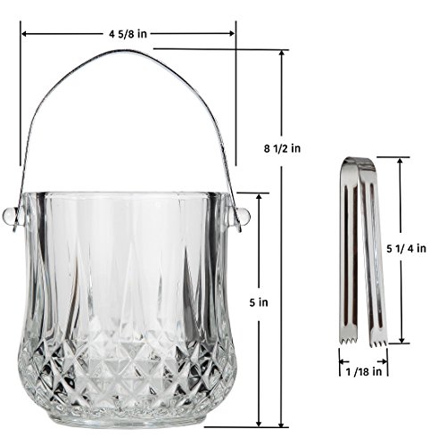 Lily's Home Glass Ice Bucket with Handle and SS Tongs, This Beautiful Piece is Ideal for Entertaining and Every Day Use
