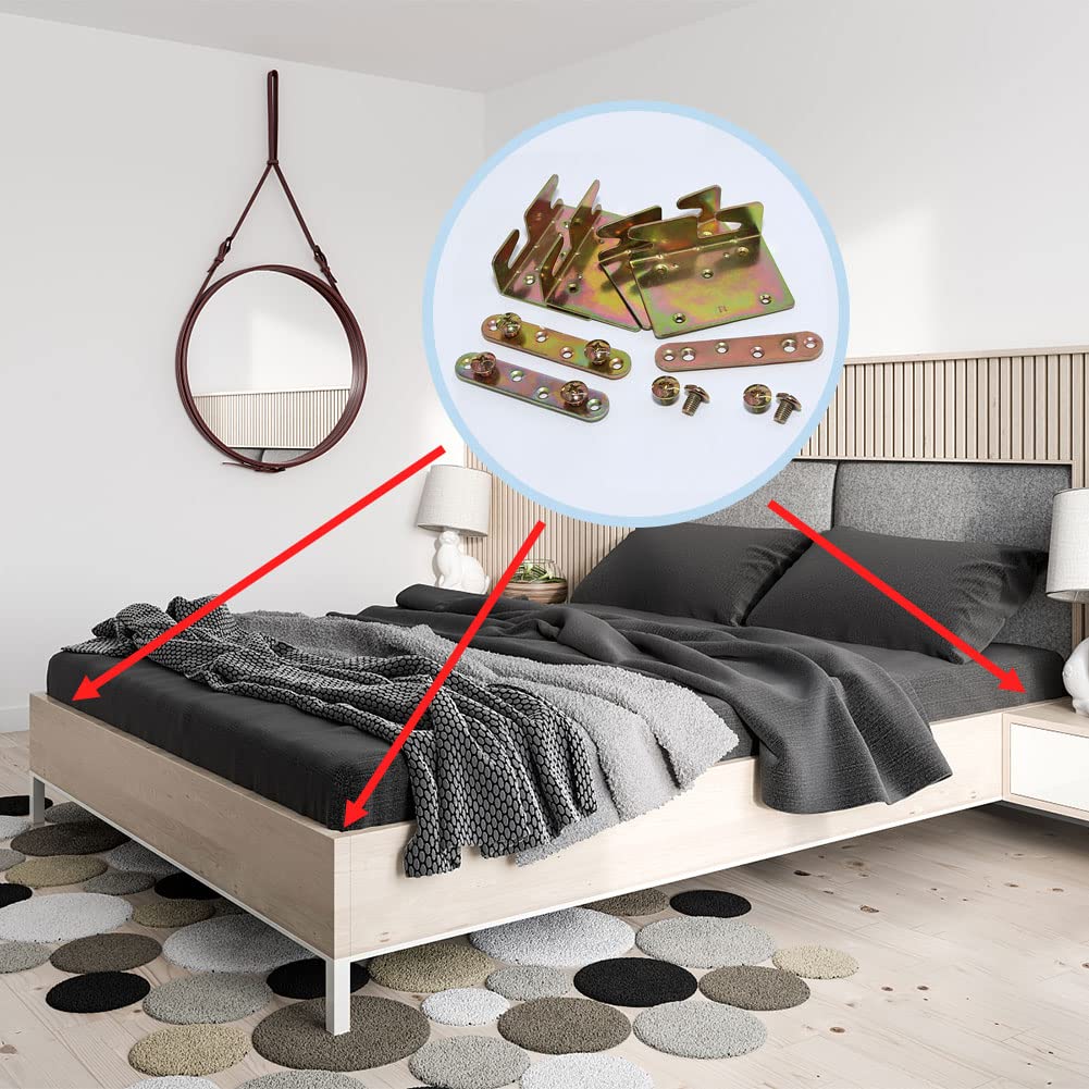 Antfly Bed Rail Brackets, Bed Rail Fittings, Heavy Duty Non-Mortise, Bed Frame Bed Post Double Hook Slot Bracket, Set of 4