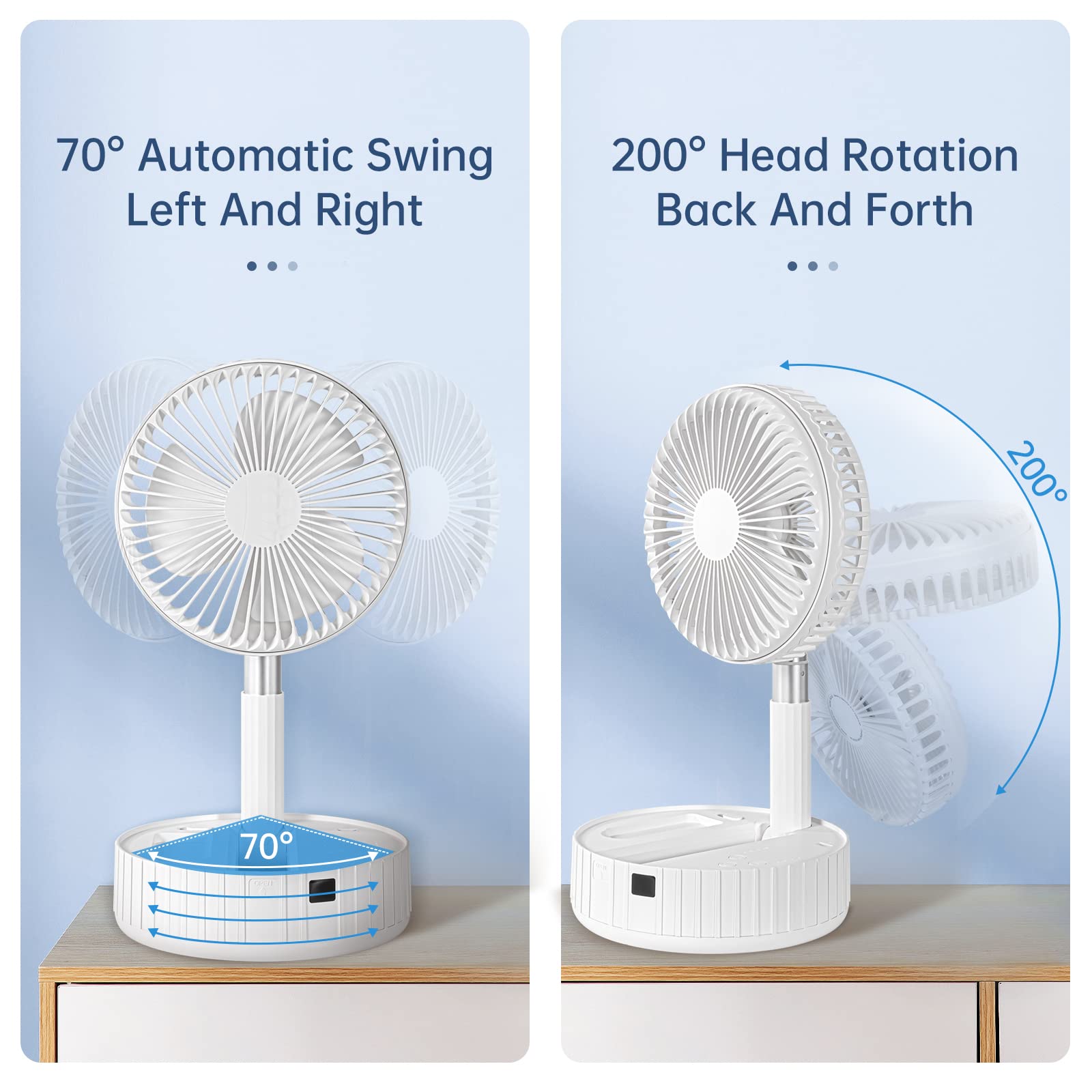 AIDENOEY Portable Telescopic Foldable Desk Fan,10000mAh Foldable Pedestal Floor Fan with 4 speed remote control electric collapsible Standing fan,usb charging,for office home outdoor camping