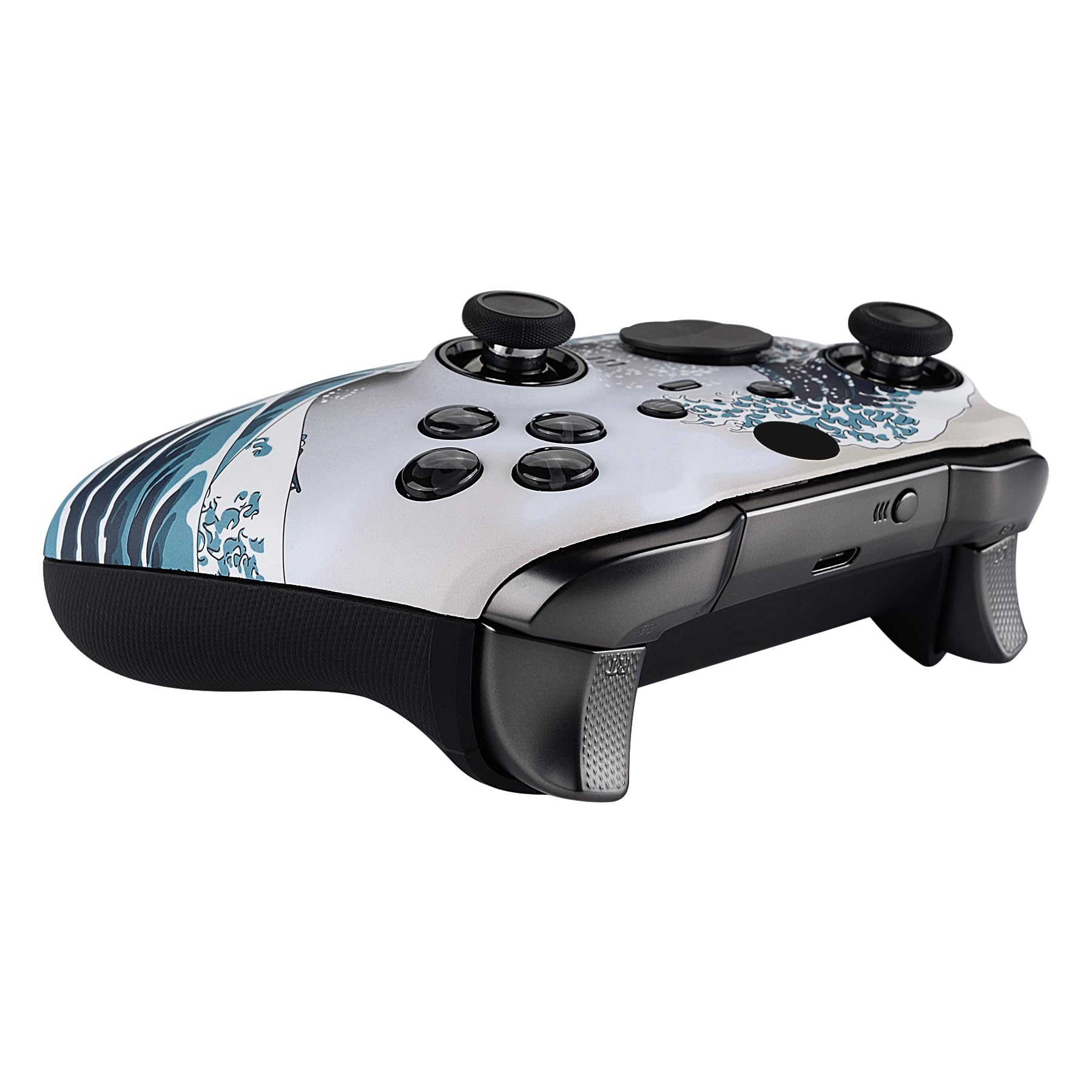 eXtremeRate The Great Wave Patterned Faceplate Cover, Soft Touch Front Housing Shell Case Replacement Kit for Xbox One Elite Series 2, Xbox Elite 2 Core Controller Model 1797 - Accent Rings Included