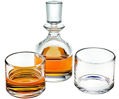 Godinger Stackable Whiskey Decanter and Whisky Glasses 3 pc set, for Liquor Scotch Bourbon or Wine