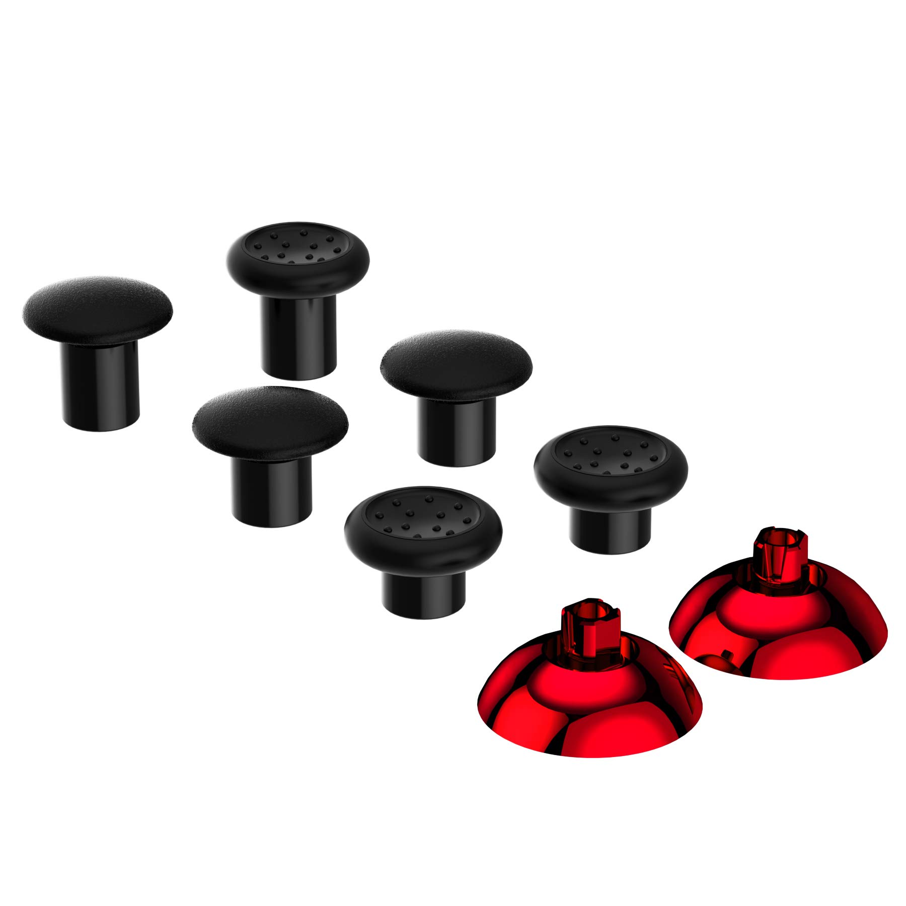 eXtremeRate ThumbsGear Interchangeable Thumbstick for Xbox Controller - Improve Comfort - Chrome Red 3 Height Domed & Concave Grips Ergonomic Adjustable Joystick for Xbox Core, for Xbox One S/X/Elite