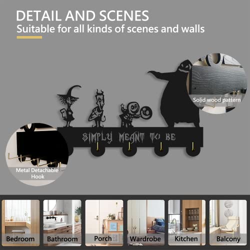 YSdesign The Nightmare Before Christmas Hooks-Jack Skellington Decor Wall Hooks,Wall Décor,Coat Hooks, Key Holder,Key Hanger for Wall、Entryway and Kitchen-11.8×7.8Inch、 Black 、Eco-Wood