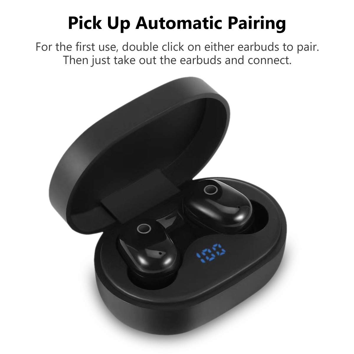 Alpha Digital Touch Control Wireless Ear-Buds, Bluetooth 5.0, Easy Pairing, LED Power Indicator, Noise Canceling, True Stereo Bass Sound Quality, Dust-Proof, Waterproof,12 Hours Play time, Black