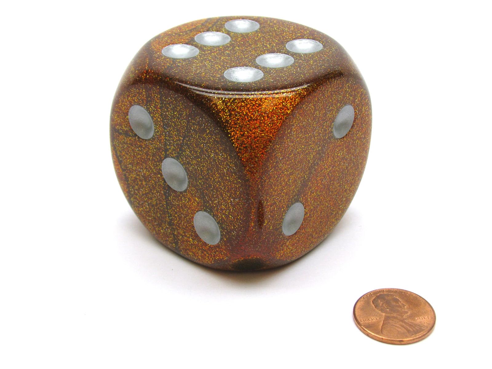Gold Glitter Die with Silver Pips D6 50mm (1.97in) Pack of 1 Chessex