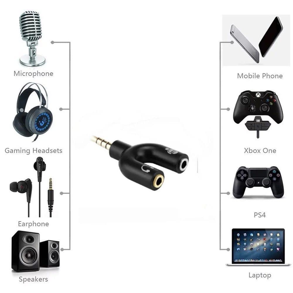 Andy's Orchids 2Pcs Stereo Plug, Audio Splitter, Mic&Headphone Earphone Splitter Adapters, 3.5mm Adapter Jack, U-Shape Ear Headset Splitter (White)