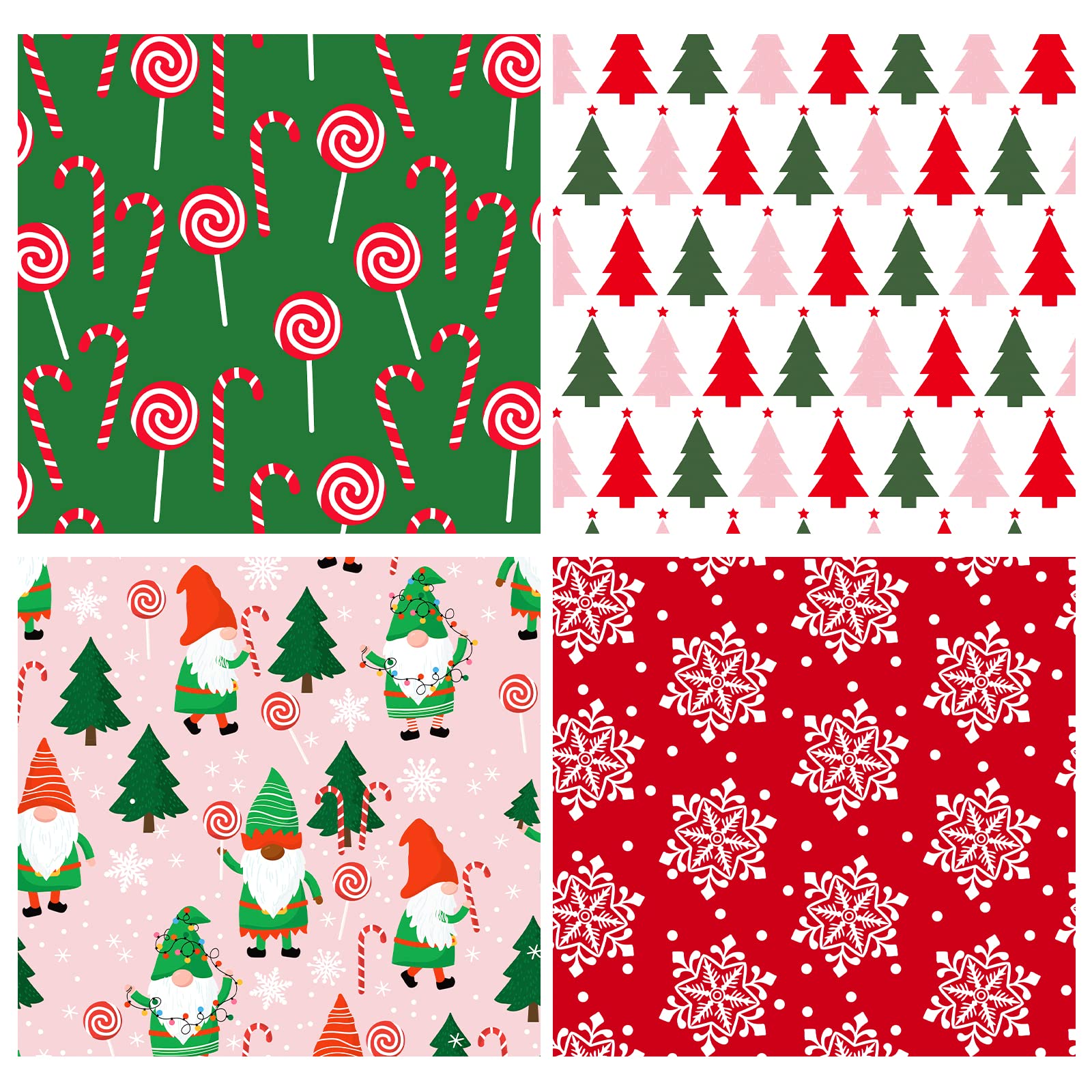 WRAPAHOLIC Christmas Wrapping Paper Roll - Red, Green and Pink Christmas Gnome Elf Holiday Collection - 4 Rolls - 30 Inch x 120 Inch Per Roll