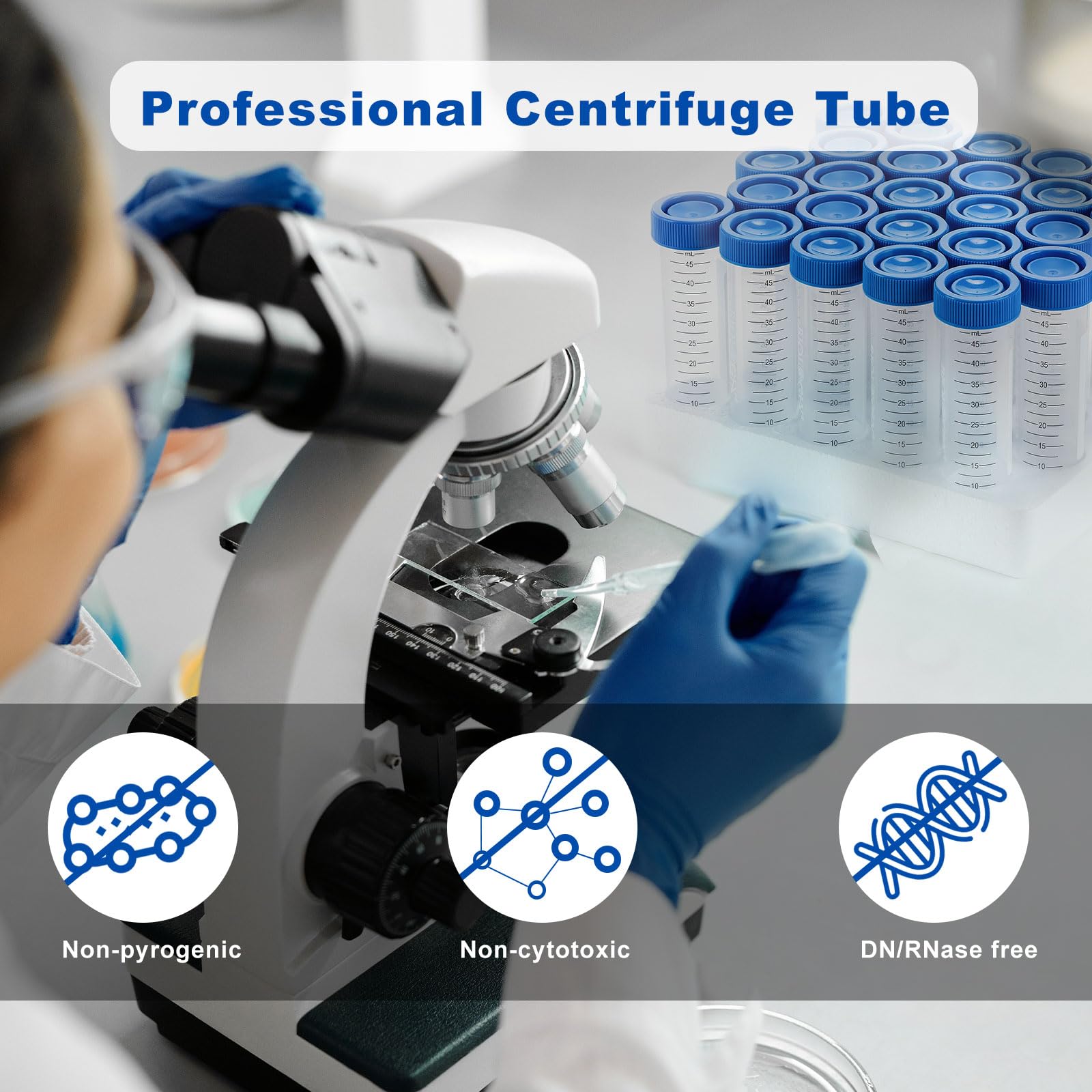 Biologix 50ml Conical Centrifuge Tubes, 25Pcs Sterile Polypropylene Test Tubes with Plug-Seal Screw Caps, Plastic Container with Graduated & Write Area, Rack Package, Non-Pyrogenic, DNase/RNase Free
