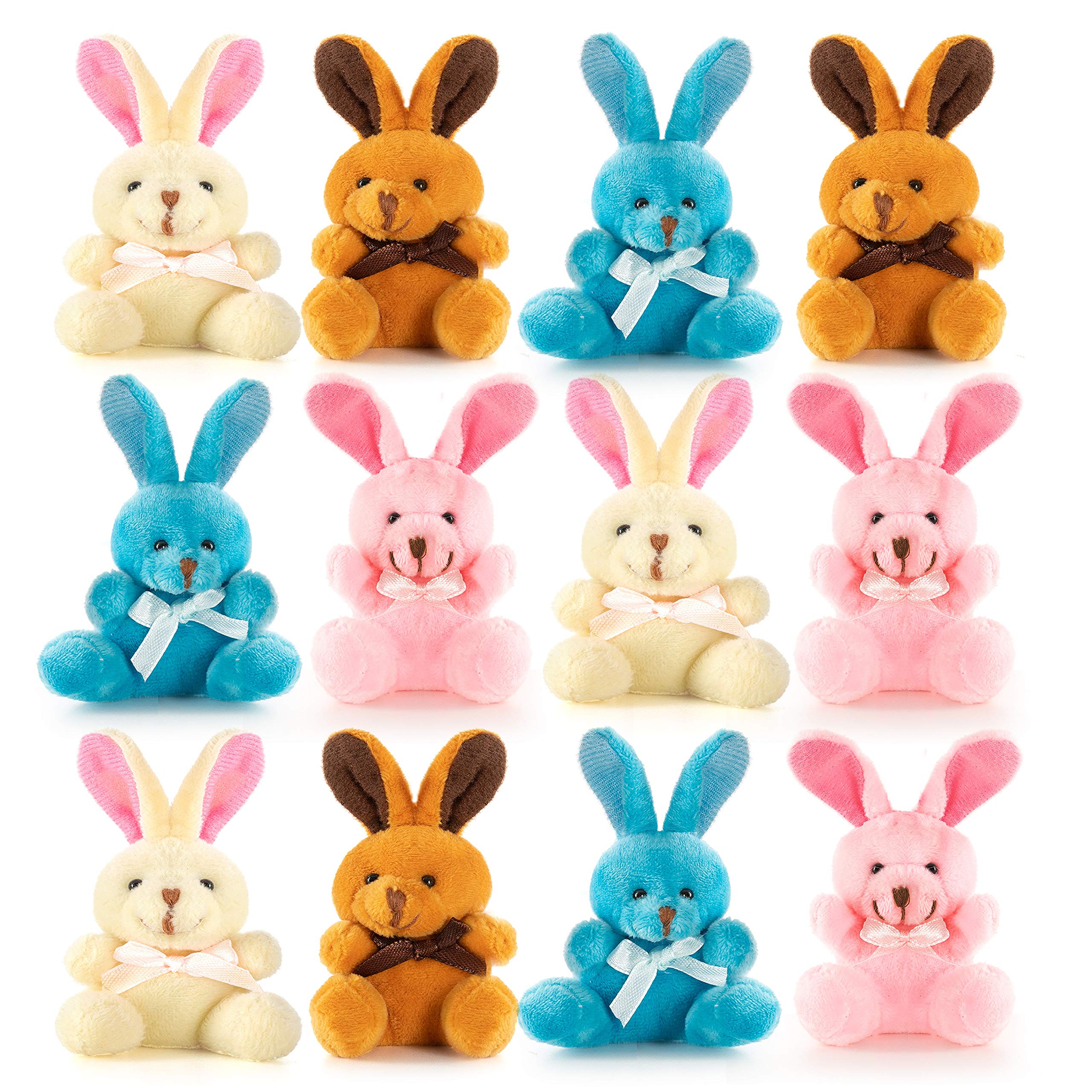 Easter Colored Soft Plush Bunnies Stuffed Rabbit Animal Toy Perfect Easter Eggs Filler or Easter Baskets Filler - 12 Pack | Great Gift for Baby, Toddler Boy and Girl