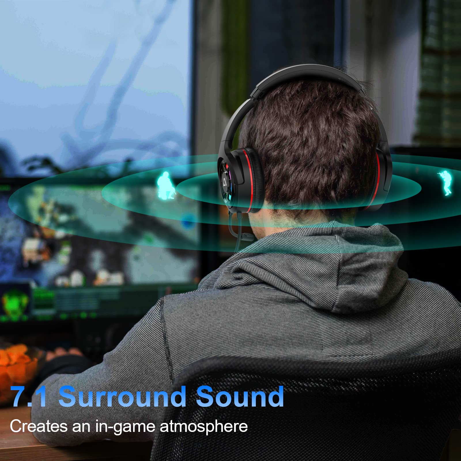 Ankbit Gaming PC Headsets, Stereo Headphones for PS4/PS5, Wired Computer Headsets Noise Cancelling with Mic & Led Light- EG03 Black