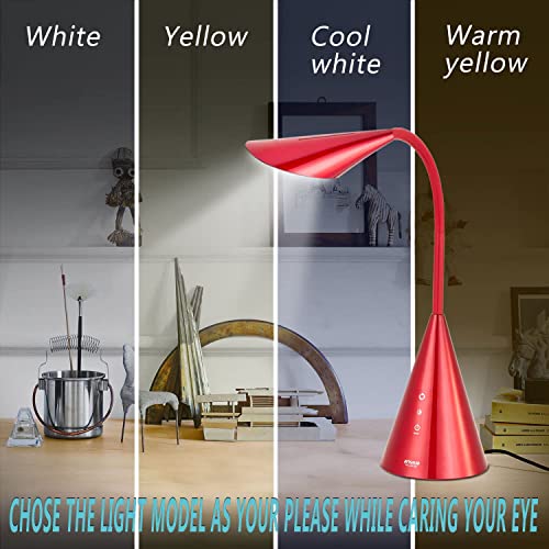 Anivia LED Desk Lamp for Bedroom, Table Lamp for Living Room for Reading & Working, Lamp with 4 Lighting Modes, Touch Lamp with Sensitive Control, Eye-Caring Office/Bedside Lamp (Red)
