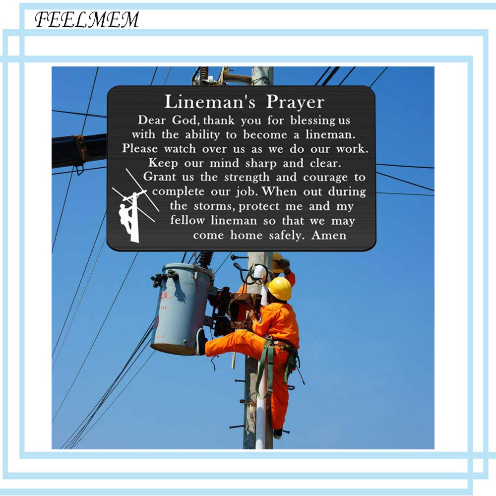FEELMEM Lineman Gift Lineman Prayer Wallet Insert Gifts for Him Husband Dad Uncle Electric Cable Lineman Be Safe Gift(black)