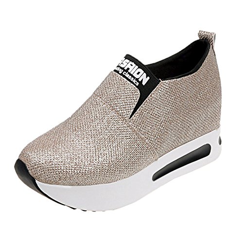 Aniywn Women's Slip-on Walking Shoes Mesh Breathable Sequins Platform Sneakers Summer High Heel Hidden Wedges Sneaker