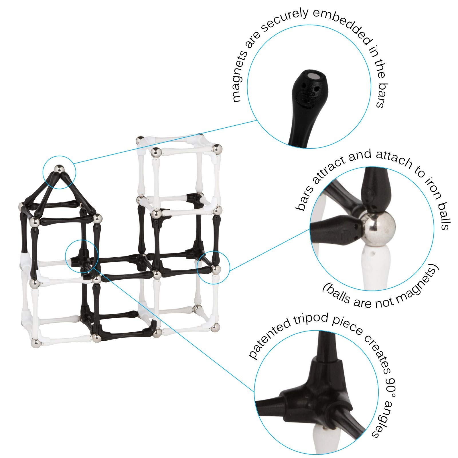 Goobi 110 Piece Construction Black and White Set Building Toy Active Play Sticks STEM Learning Creativity Imagination Children’s 3D Puzzle Educational Brain Toys for Kids with Instruction Booklet