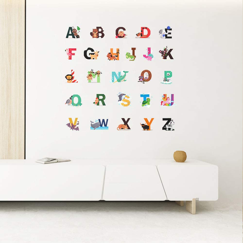 Alphabet Wall Decals, H2MTOOL Removable Animal ABC Educational Wall Stickers for Kids Nursery Room Decor (Alphabet)