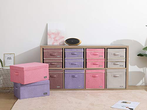 YueYue Foldable Storage Large Clothes Box Fabric,Box Fabric Bin Cube Basket With Lid,Collapsible Boxes Fabric Storage Bins Organizer Cubes Containers With Covers (17.7"/13.8"/9.8") (Pink) 2 Pack