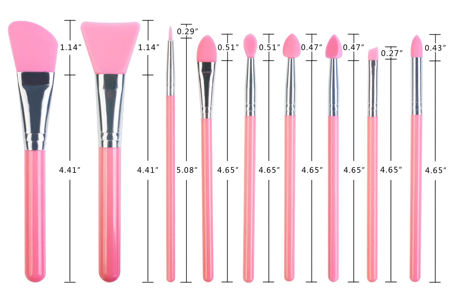 LORMAY 9 Pcs Silicone Makeup Brush Set: Applicator for Face Care, Eyeliner, Eyebrow, Eye Shadow, Lip Makeup and UV Epoxy Resin Crafts (Pink)