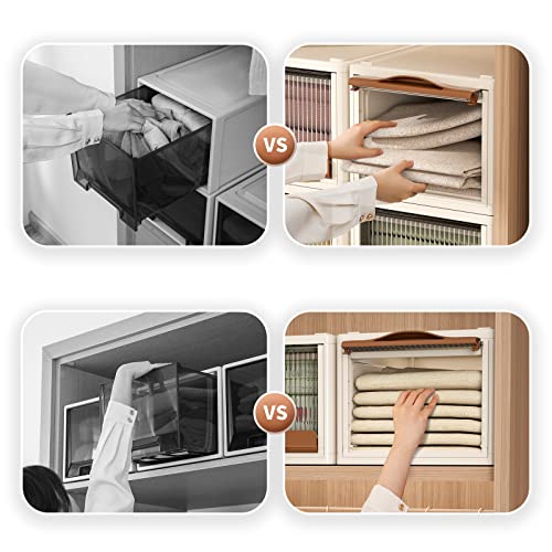 XIYAO Plastic Storage Bins with Drawers,Stackable Storage Drawer with Clear Flip door, Wardrobe Closet Organizer,Toy Storage containers organizer for clothes,Home,Bedroom,White(8Gal*3 pack)